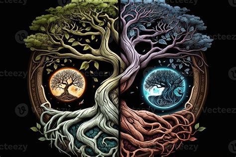 Ying Yang Concept Of Balance Yggdrasil Tree Of Life Norse Mythology Balance Concept