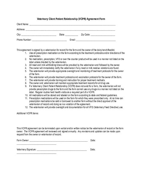 Fillable Online Vcpr Agreement Form Exampledocx Fax Email Print Pdffiller