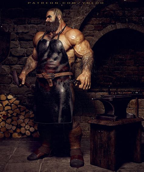 Rule 34 3d Apron Beard Blacksmith Hairy Arms Hairy Chest Male Male