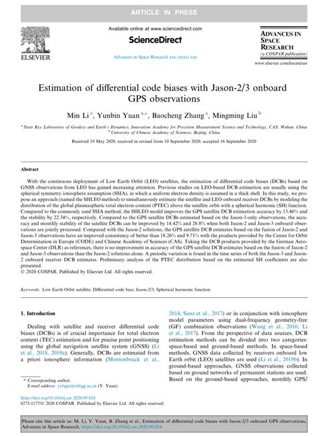 Pdf Estimation Of Differential Code Biases With Jason 23 Onboard Gps