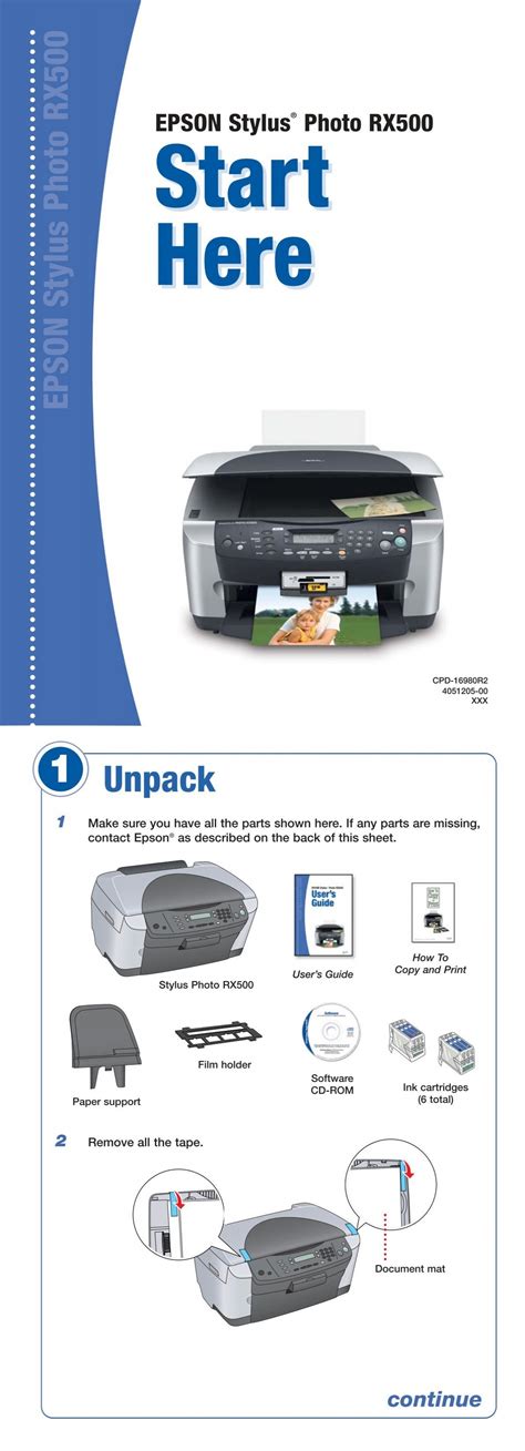 Epson Epson Stylus Photo Rx500 All In One Printer Start Here Card