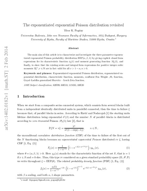 Pdf The Exponentiated Exponential Poisson Distribution Revisited