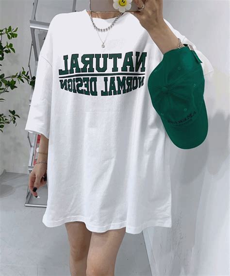 남녀공용 반팔 네츄럴 레터링 프린트 커플 빅사이즈 오버핏 티셔츠 박스 롱티 에이블리