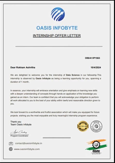 Rokkam Ashritha On Linkedin Oasisinfobyteinternship Datascience