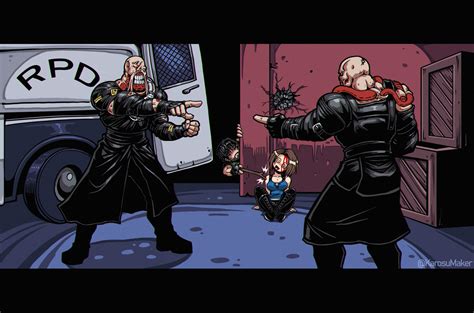 Jill Valentine Nemesis And Carlos Oliveira Marvel And 4 More Drawn By Karosu Maker Danbooru