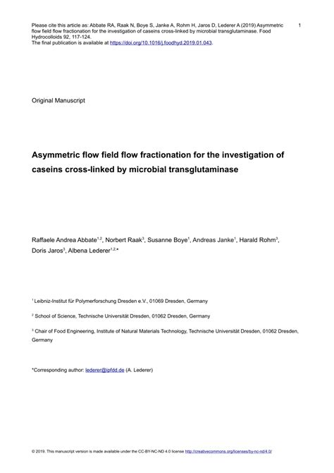 Pdf Asymmetric Flow Field Flow Fractionation For The Investigation Of Caseins Cross Linked By
