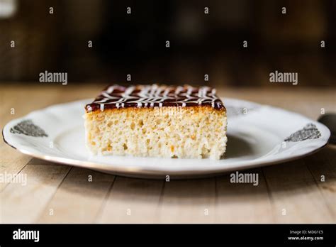 Balkan Dessert Trilece Sponge Cake Pudding Made With Three Milk Stock