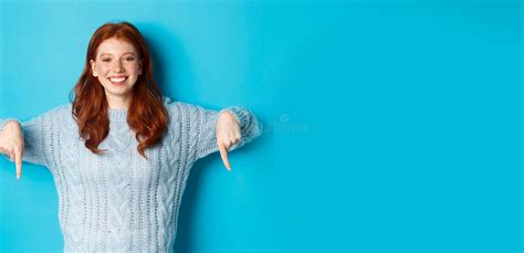 Winter Holidays And People Concept Cheerful Redhead Woman In Sweater