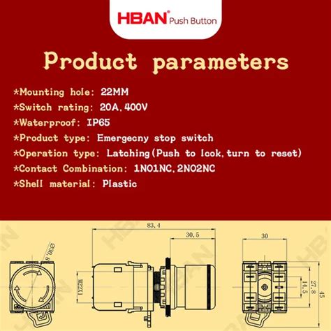 20a High Current Twist Release Safety Button Emergency Stop Switch 22mm Emergency Stop Switch