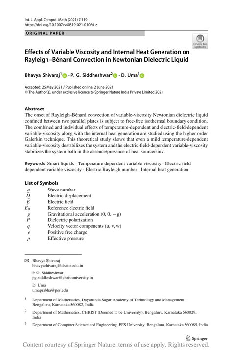 Effects Of Variable Viscosity And Internal Heat Generation On Rayleighbénard Convection In