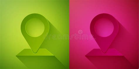 Paper Cut Map Pin Icon Isolated On Green And Pink Background Navigation Pointer Location Map