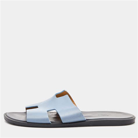 Hermes Blue Leather Izmir Flat Sandals Size 42 Hermes The Luxury Closet