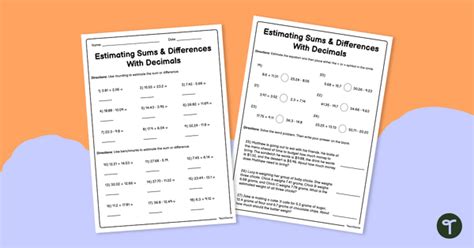 Estimation With Decimals Worksheets