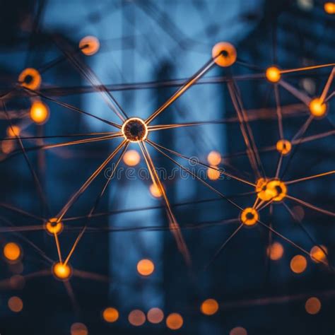 Glowing Orange Network Nodes Against A Dark Abstract Background Stock