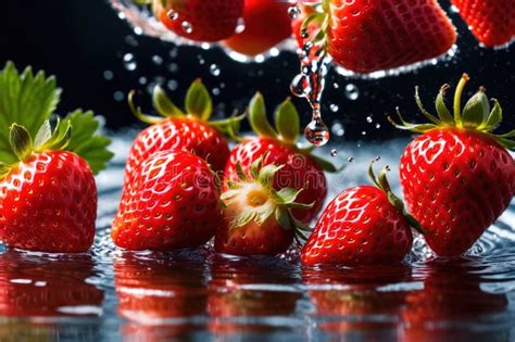 Strawberries Dropped On Water Dynamic Splash Stock Illustration