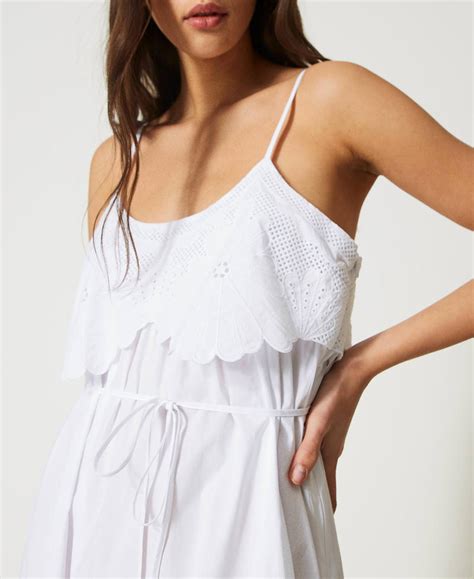 Robe Longue En Popeline Avec Broderies Anglaises Femme Blanc Twinset