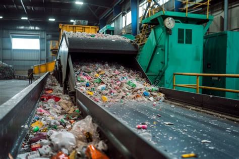 Conveyor Belt At Recycling Plant Waste Pile In Industrial Setting