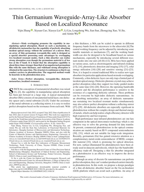 pdf thin germanium waveguide array like absorber based on localized