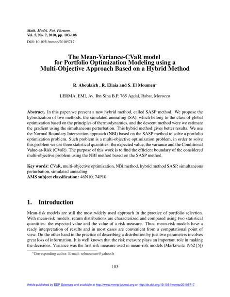 pdf the mean variance cvar model for portfolio optimization modeling