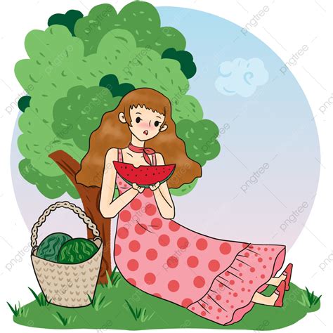 Eat Watermelon Clipart Vector Girl Sitting And Eating Watermelon Girl