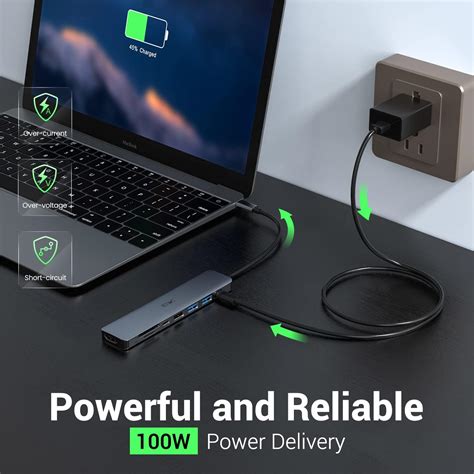 Hub Jeswo 8в1 USB C 100 W SD Micro SD Сив eMAG bg