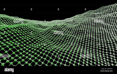 Mesh Wavy Surface Moves On Black Background Design Virtual Surface Grid In Cyberspace Mesh