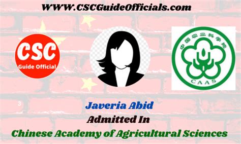 Javeria Abid Admitted To The Chinese Academy Of Agriculture Sciences China Scholarship 2023