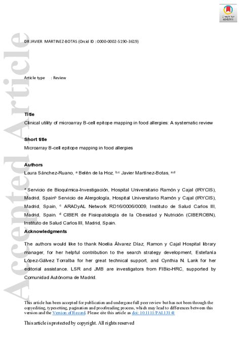 Pdf Clinical Utility Of Microarray B‐cell Epitope Mapping In Food Allergies A Systematic