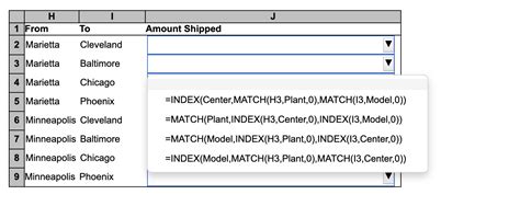 Solved Amount Shipped Use Index And Match Functions To Fill