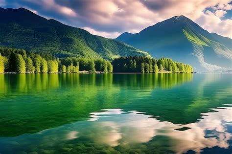 Premium Photo A Photo Of Peaceful Nature Landscape With Mountain Lake