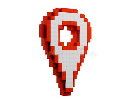 Red And White 3d Pixelized Voxel Location Marker Isolated On White Background Stock Illustration