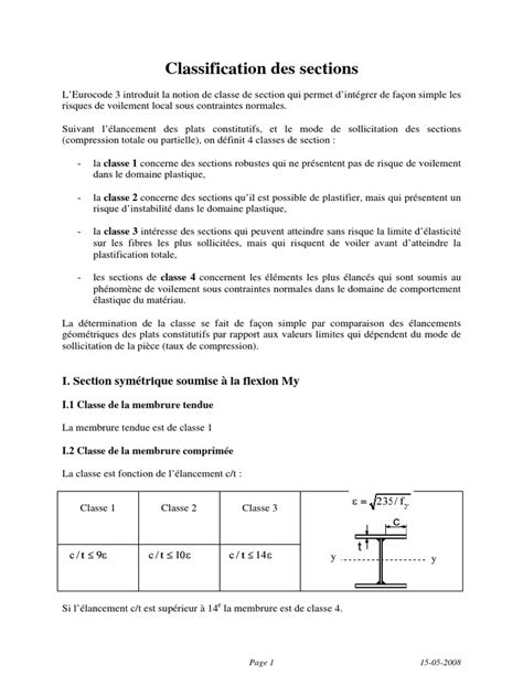 Classification Des Sections En Eurocode 3 Pdf Élasticité Physique