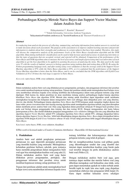 Pdf Perbandingan Kinerja Metode NaÏve Bayes Dan Support Machine Svm