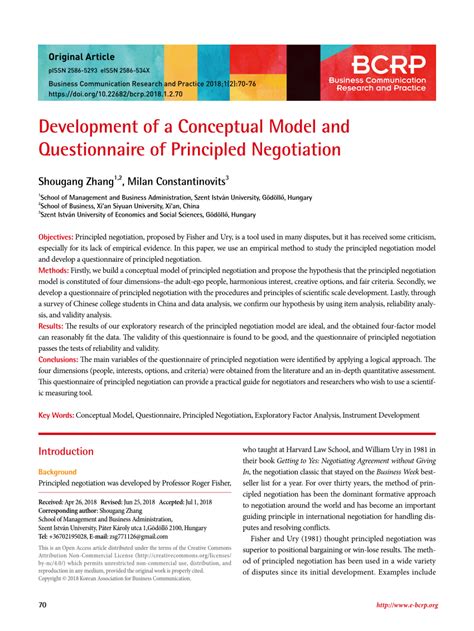 Pdf Development Of A Conceptual Model And Questionnaire Of Principled Negotiation