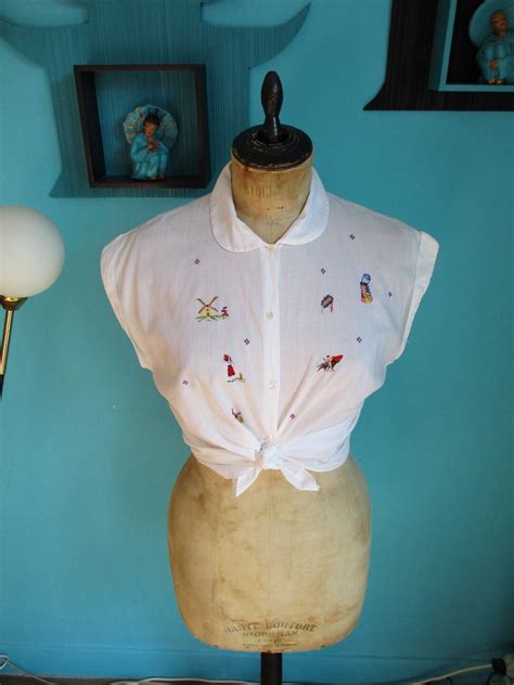 1950s Stunning Spanish Senorita Shirt Ll Vintage 50s White Cotton
