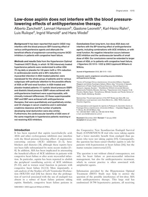 Low Dose Aspirin Does Not Interfere With The Blood Pressure Lowering