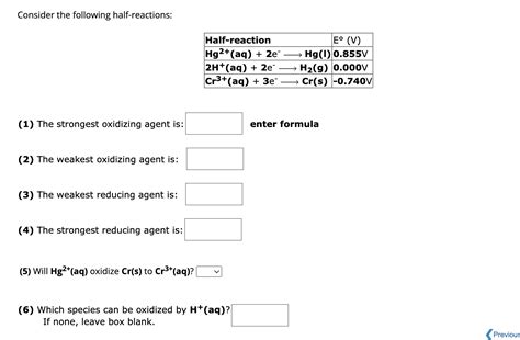 Solved Consider The Following Half Reactions Chegg