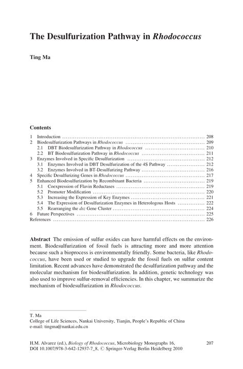 Pdf The Desulfurization Pathway In Rhodococcus