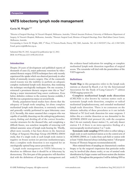 Pdf Vats Lobectomy Lymph Node Management