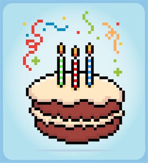Premium Vector 8 Bit Pixel Birthday Cake Food Item For Game Assets In
