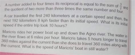 Solved A Number Added To Four Times Its Reciprocal Is Equal To The Sum