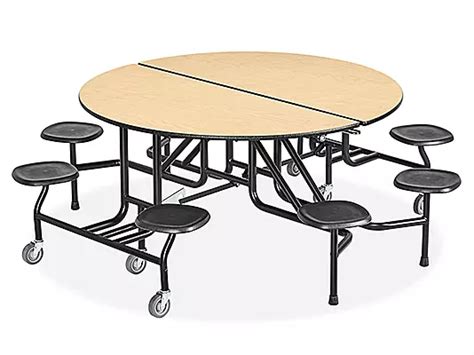 Round Mobile Cafeteria Table With Stools Maple H 9856map Uline