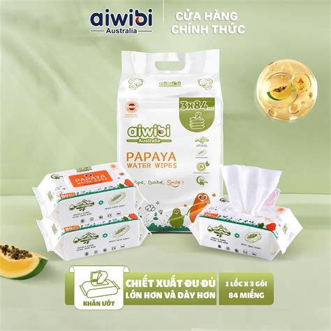Khăn Giấy Ướt Aiwibi Chiết Xuất Đu Đủ Hữu Cơ Không Mùi và Không Cồn Cho Bé lốc x gói x tờ