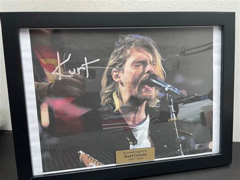 Nirvana Personally Autographed Kurt Cobain A4 Sheet Framed With Two