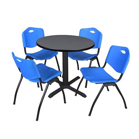 Cain 42 Grey Round Breakroom Table And 4 M Stack Chairs Multiple