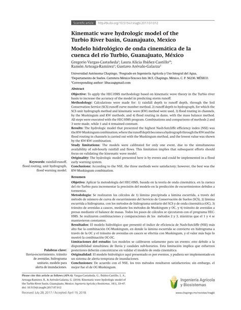 Pdf Kinematic Wave Hydrologic Model Of The Turbio River Basin
