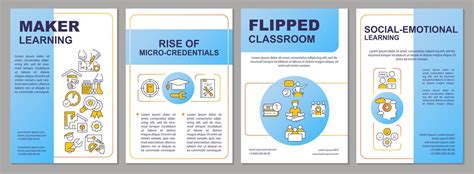 Trends In Education Blue Brochure Template Leaflet Design With Linear Icons Editable 4 Vector