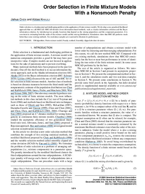 pdf order selection in finite mixture models