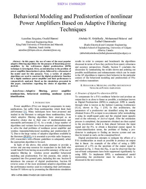 Pdf Behavioral Modeling And Predistortion Of Nonlinear Power Amplifiers Based On Adaptive