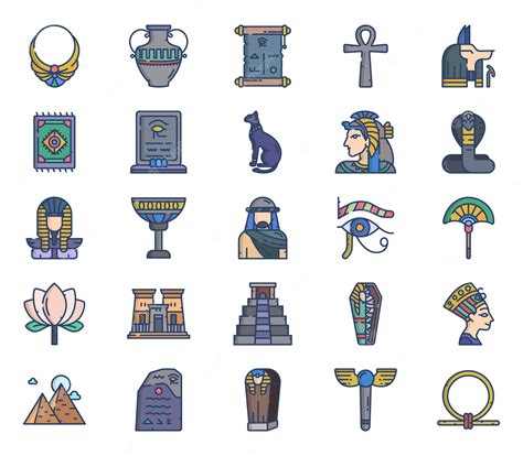 Conjunto De Iconos De Egipto Vector Premium